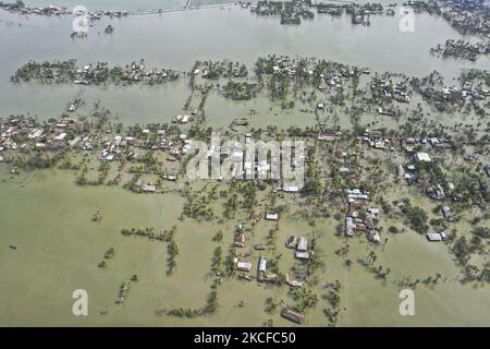 Aerial view of a Coastal area's Embankment that collapse by Cyclone ...
