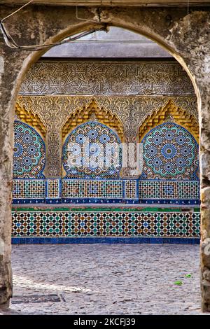 Decorative mosaic tile pattern adorns an alcove in the 17th century ...