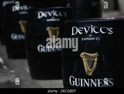 Barrels with the Guinness logos seen in front of the Devitts pub in ...