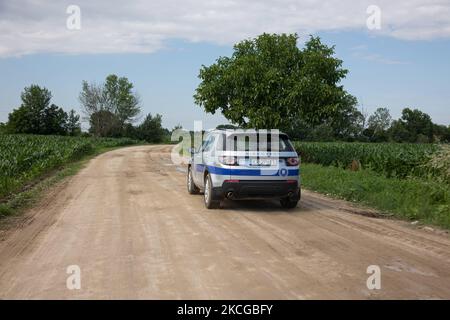 A Frontex vehicle patrols the Greek Turkish borders, in a military ...