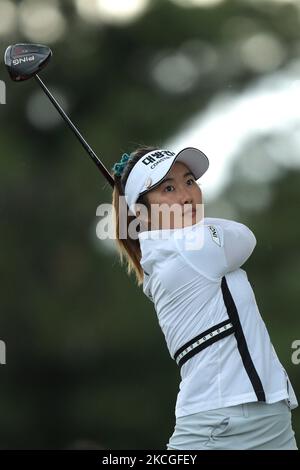 Su Oh of Australia tees off on the second tee during the third round of ...