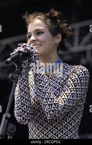 Spanish singer Dora Postigo performs on stage at Noches del Botanico ...