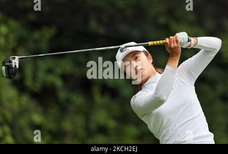 Yu Liu, of China, hits her tee shot on the third hole during the first ...