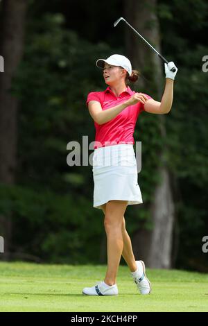 Esther Henseleit, of Germany, hits from the third hole during the final ...