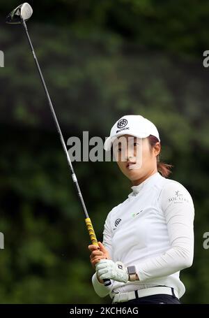 Yu Liu, of China, hits her tee shot on the third hole during the first ...