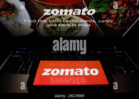 In this photo illustration, the Zomato logo seen displayed on a ...