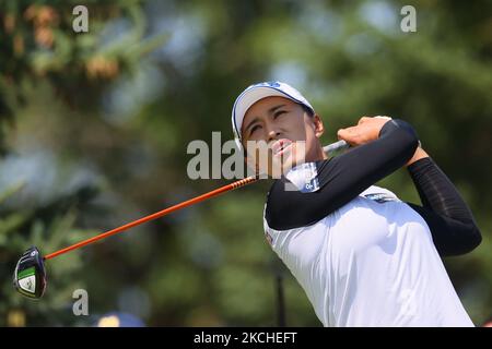 Amy Yang, of South Korea, hits on the 16th hole during the first round ...