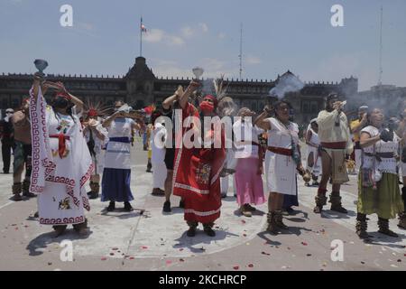 Pre-hispanic ritual with incense, copal and flowers during the 696th ...