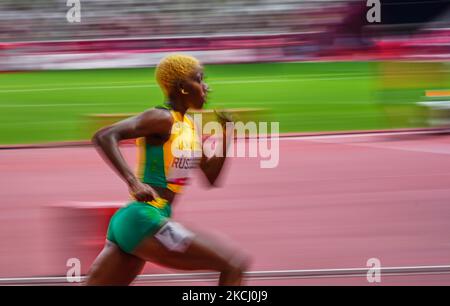 Janieve Russell from Jamiaca during 400 meter hurdles for women at the ...