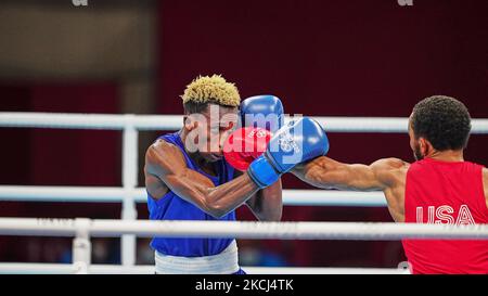 Duke Ragan from USA against Samuel Takyi during boxing at the Tokyo ...