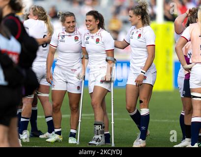 England's Claudia MacDonald (left) in action during the first test ...