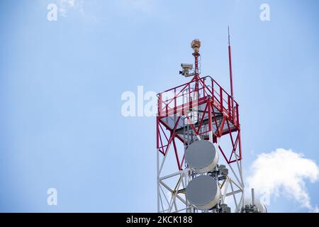 TA police car infront of the new towers equiped with zoom cameras ...