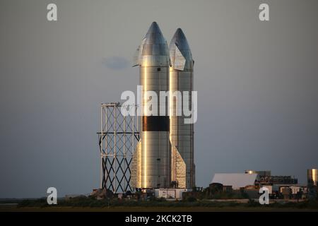 After fully stacking Starship and Super Heavy Booster, resulting in the ...