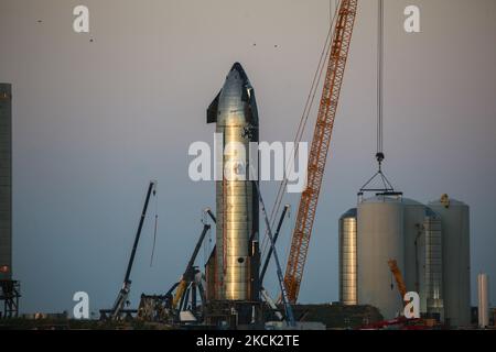 After fully stacking Starship and Super Heavy Booster, resulting in the ...