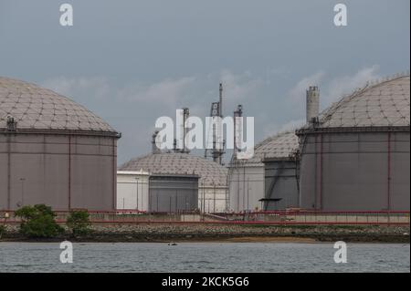 Storage tanks at the Shell refinery at Pulau Bukom in Singapore on ...
