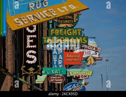 Advertising signs seen in Edmonton downtown. Thursday, August 26, 2021 ...