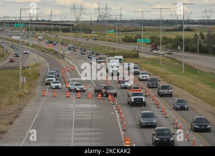 A busy Highway 2 in South of Edmonton covered with fresh snow this ...