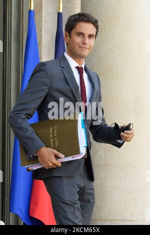 French Government's spokesperson Gabriel Attal delivers a speech after ...