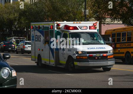 An ambulance seen in Edmonton downtown. The new temporary health ...