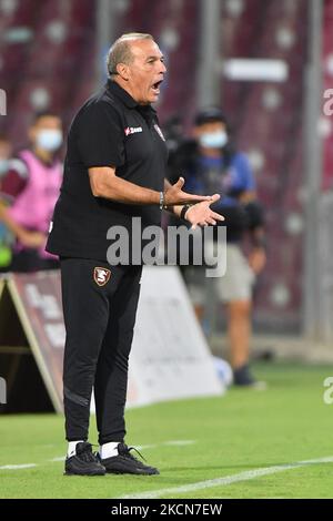 Salernitana's Italian coach Fabrizio Castori gesticulate during the ...