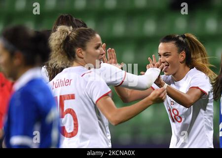 Riola Xhemaili scores and celebrates his side fifth goal during the ...