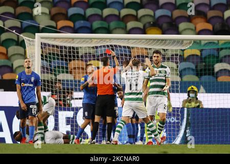 Referee Joao Pinheiro of Portugal shows the yellow card to PSG's ...