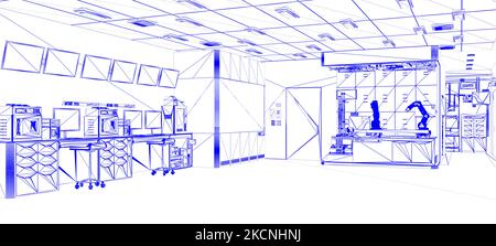 3d rendering blueprint of futuristic semiconductor manufacturing ...