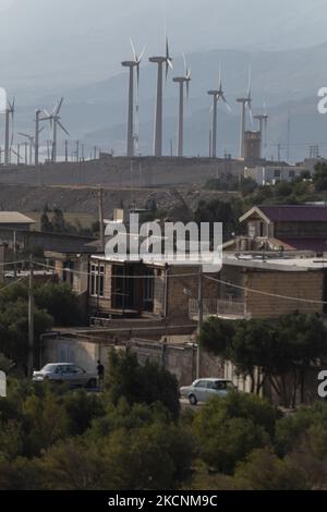 A view of the Manjil wind power plant in the city of Manjil in Gilan ...