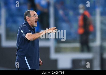 Maurizio Sarri manager of SS Lazio looks on during the Serie A match ...
