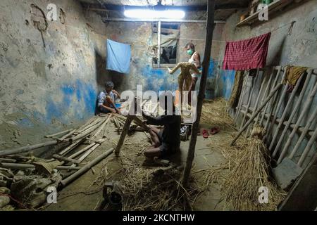 Workers making decoration for Pandal (Temporary place of Worship) for ...