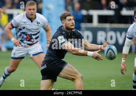 Ben Stevenson of Newcastle Falcons in action during the Gallagher ...