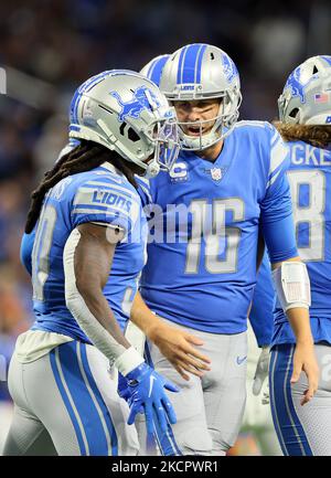Detroit Lions' Jared Goff talks to reporters after an NFL football game ...