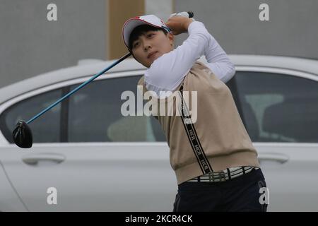 Hyo Joo Kim, of South Korea, sites the second green during the third ...