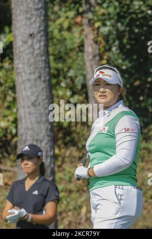 Hae Ran Ryu, of South Korea, watches her tee shot on the 14th hole ...