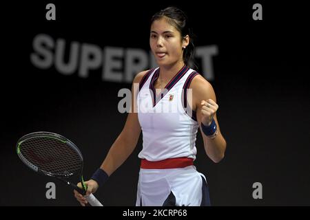 Portrait of Ana Bogdan celebrating after scoring during her match ...