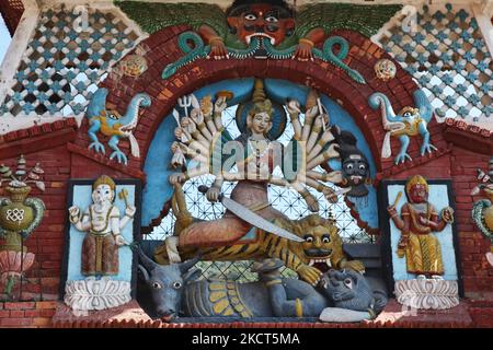 Goddess Durga, fighting Mahishasura, the buffalo-demon. The Devas ...