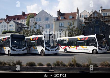 Buses at the Terminus in St Peter Port, Guernsey, Channel Islands, UK ...