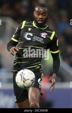 Emmanuel Onariase of Hartlepool United Football Club is tussling with ...