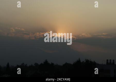 Sunset view in the area of Iztapalapa, Mexico City, during the ...