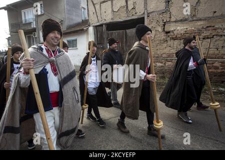 Koledari on 25 December 2021 in city Elin Pelin, Bulgaria. Koledari are ...