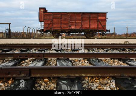 A box car at the former Nazi German concentration camp Auschwitz II ...