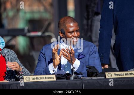 Cincinnati Councilman, Reggie Harris, is sworn into office during a ...