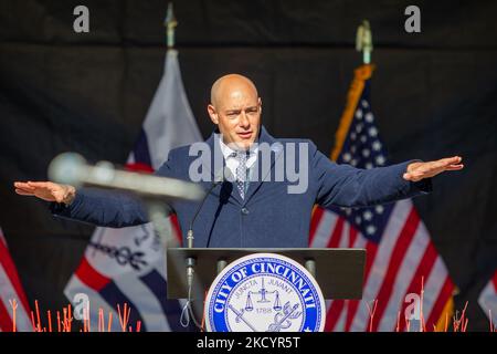 Cincinnati Councilman, Greg Landsman, is sworn into office during a ...