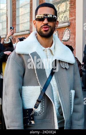 Mahmood arrives at Fendi during the MFW 2022 in Milan, Italy, on 15 ...