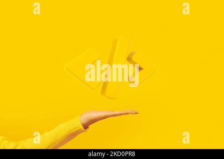 Programming 3d render code icon. Programming code symbol in hand. Coding or Hacker background ...