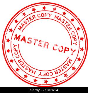 Grunge red master copy word round rubber seal stamp on white background ...