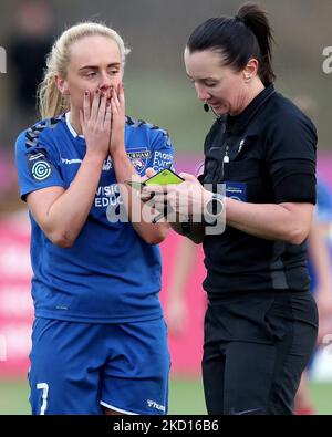 Durham Women's Beth Hepple and Referee Abby Dearden during the FA Women ...