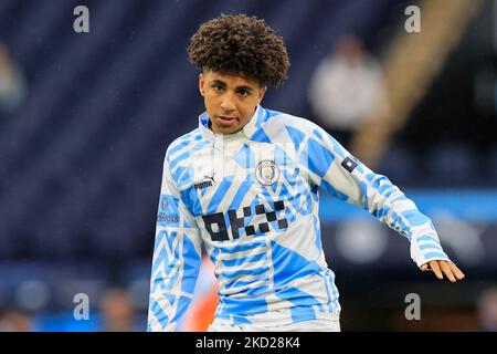 Rico Lewis #82 of Manchester City applauds the home fans during the ...