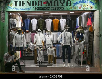 Shop with traditional clothes and souvenirs seen in Merida city center ...