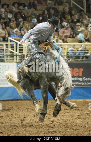 Dylan Schoefield from Phipps, South Dakota, USA competes in the Saddle ...